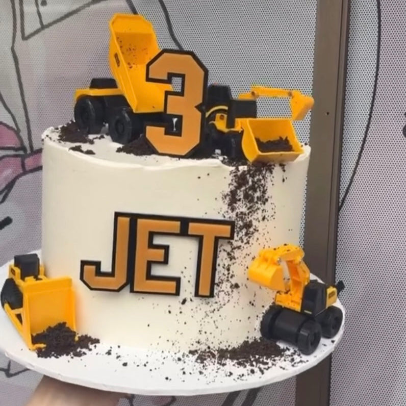 Construction Birthday Age Cake Topper and Personalised Name Charm – Geez Creations