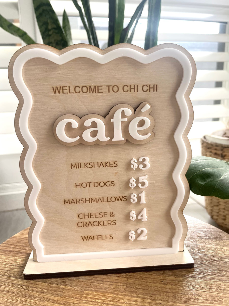 Kids Wooden Café Play set – Pretend Play Food Menu and Cubby Signs ...