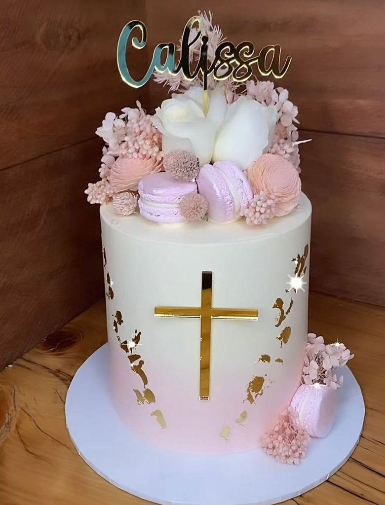 Acrylic Cross and Custom Name Cake Charms for Baptism cake – Geez Creations