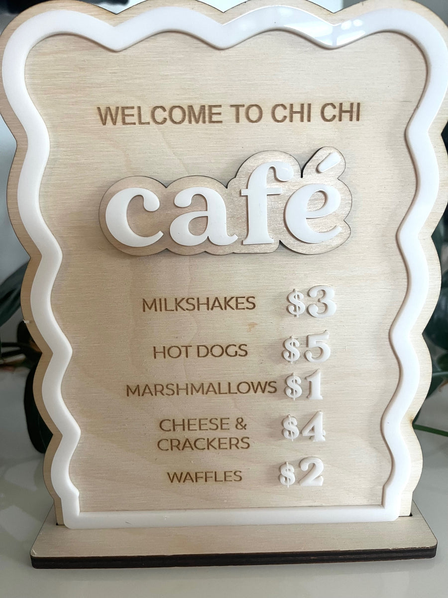 Kids Wooden Café Play set – Pretend Play Food Menu and Cubby Signs ...